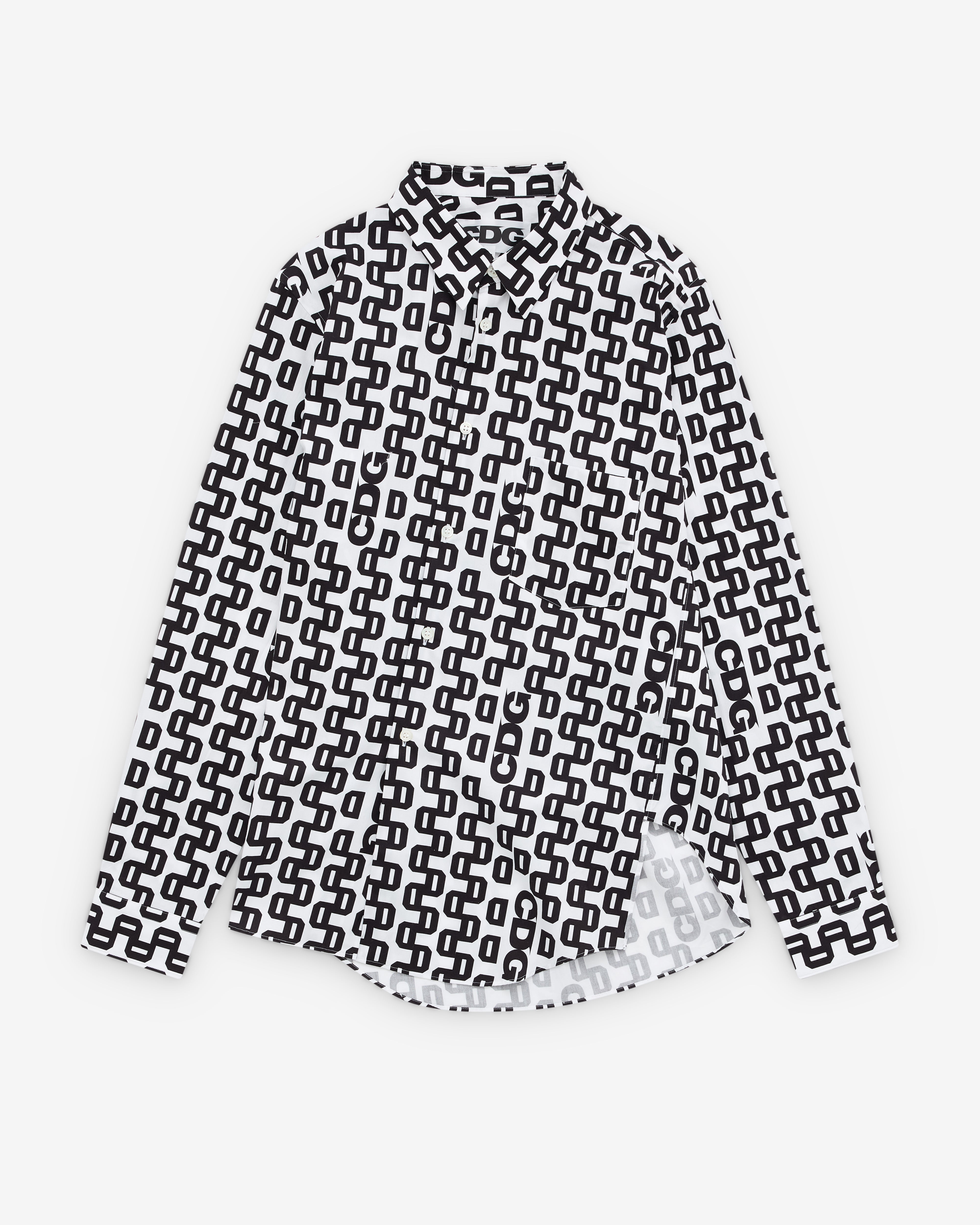 CDG: Overlock Print Bias Cut Shirt (Black/White) | Dover Street Market ...