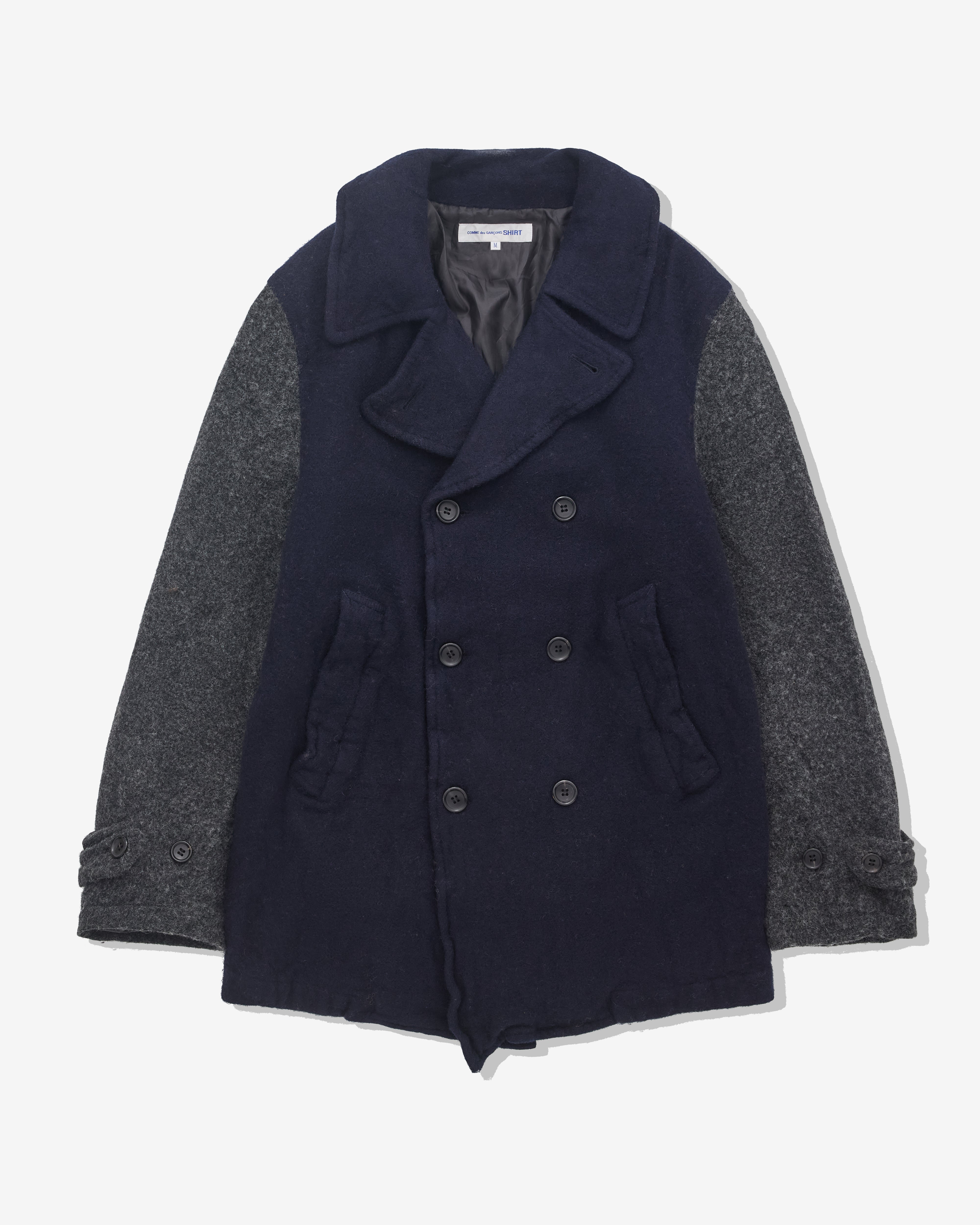 CDG Shirt: Men’s Contrast Panelled Jacket (Navy/Grey) | Dover Street ...