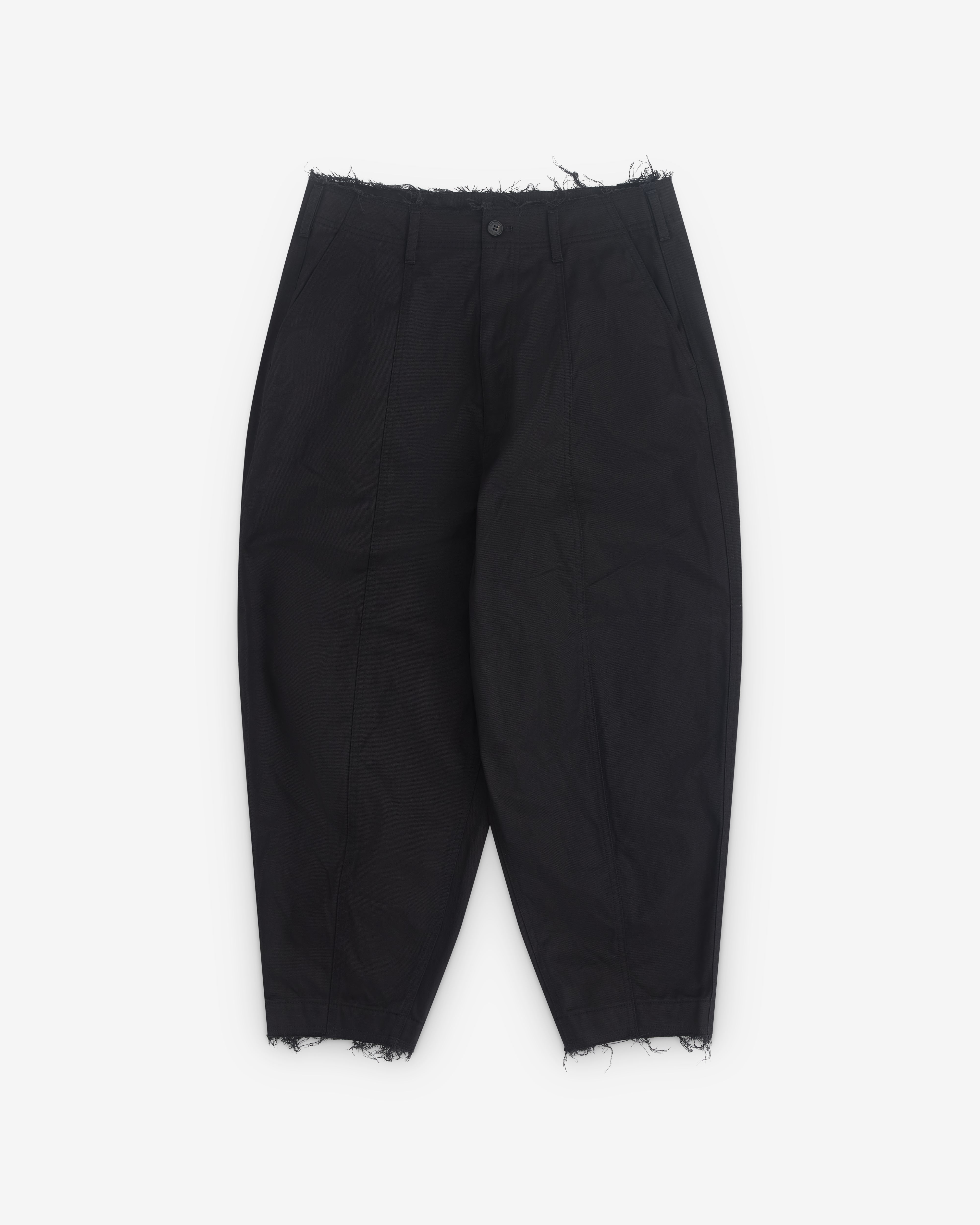 CDG Homme: Men's Raw Hem Barrel Leg Trousers (Black) | DSML E-SHOP