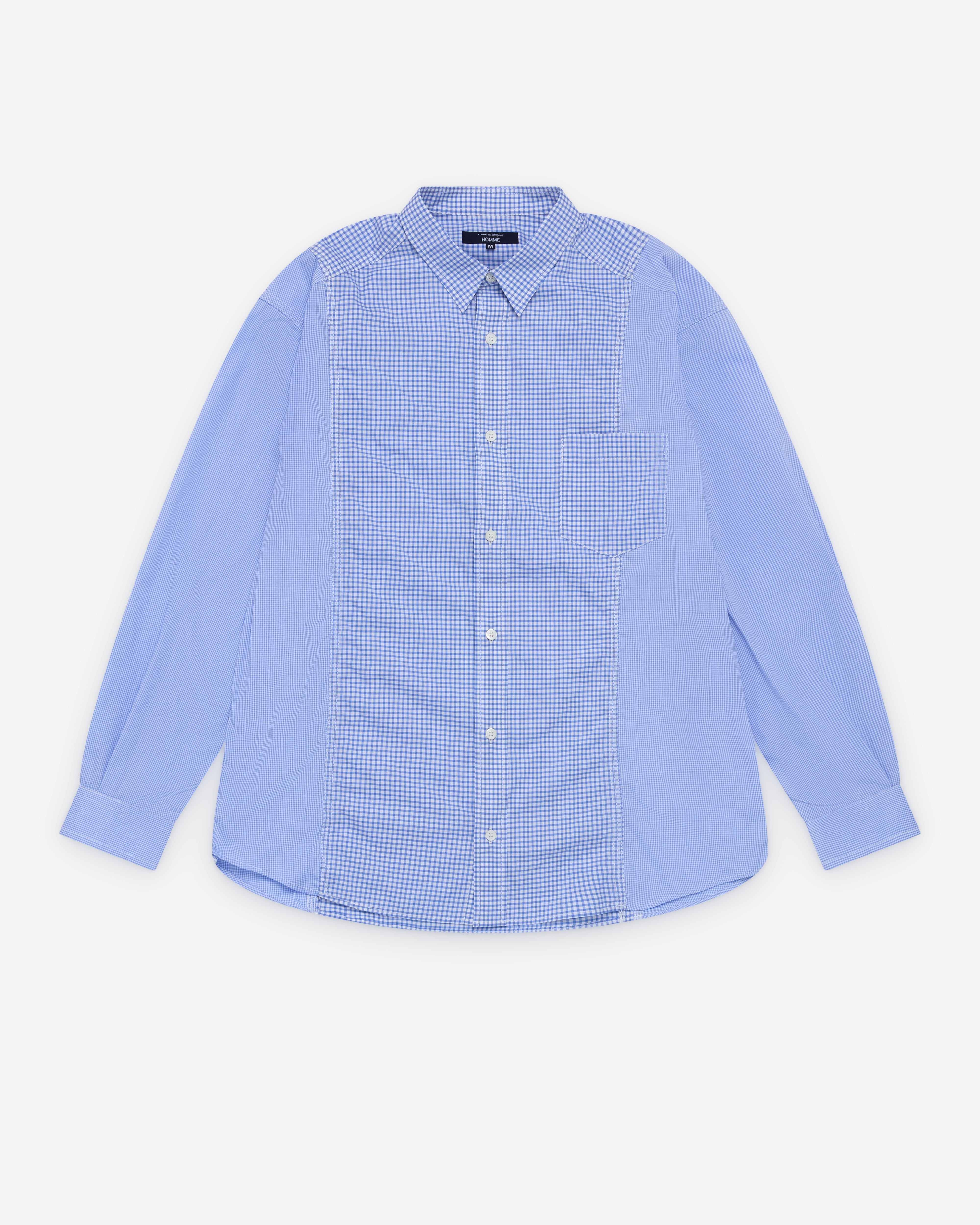 CDG Homme: Men's Gingham Panel Shirt (Blue) | Dover Street Market London