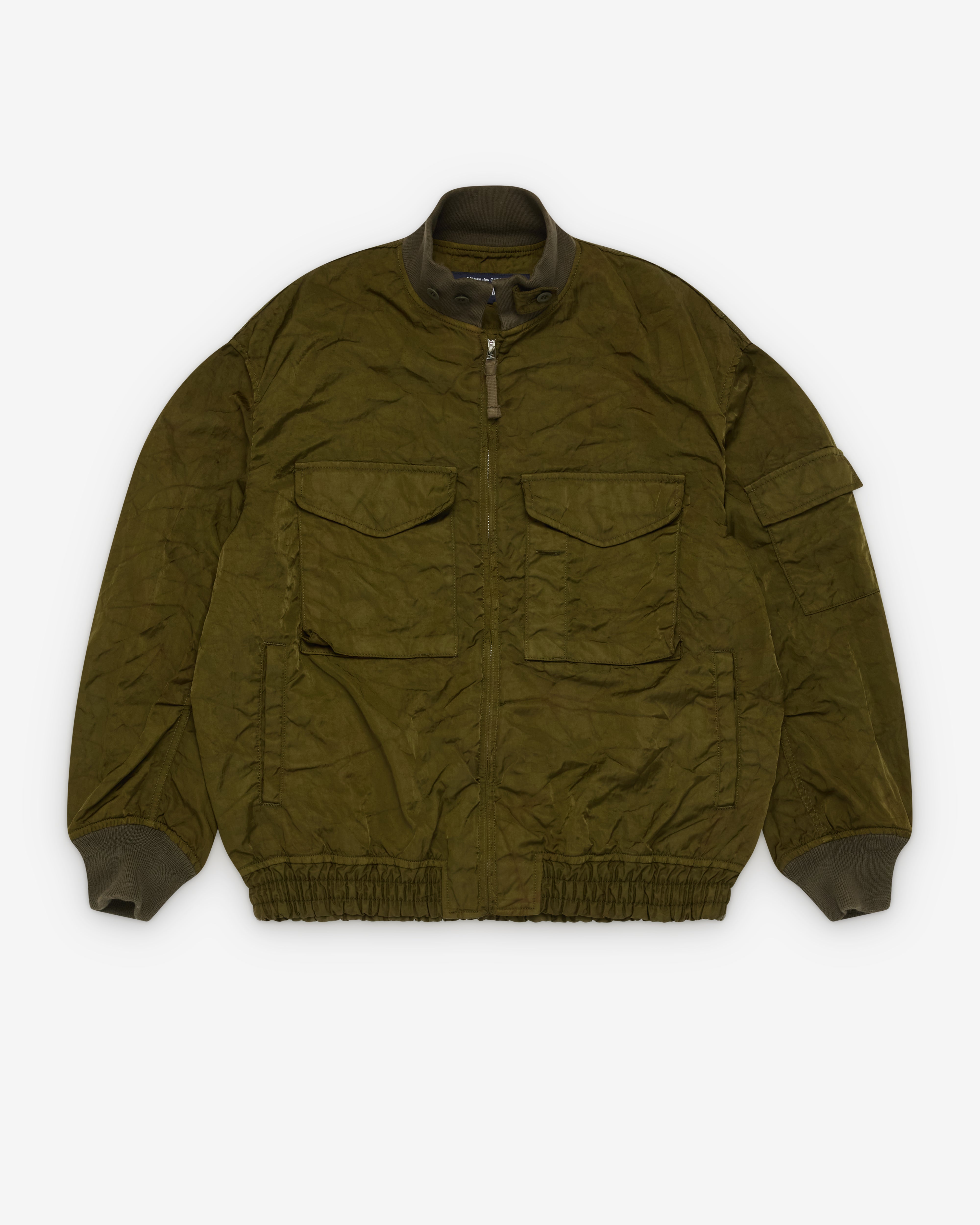 CDG Homme: Men's Crinkled Bomber Jacket (Olive) | Dover Street Market ...