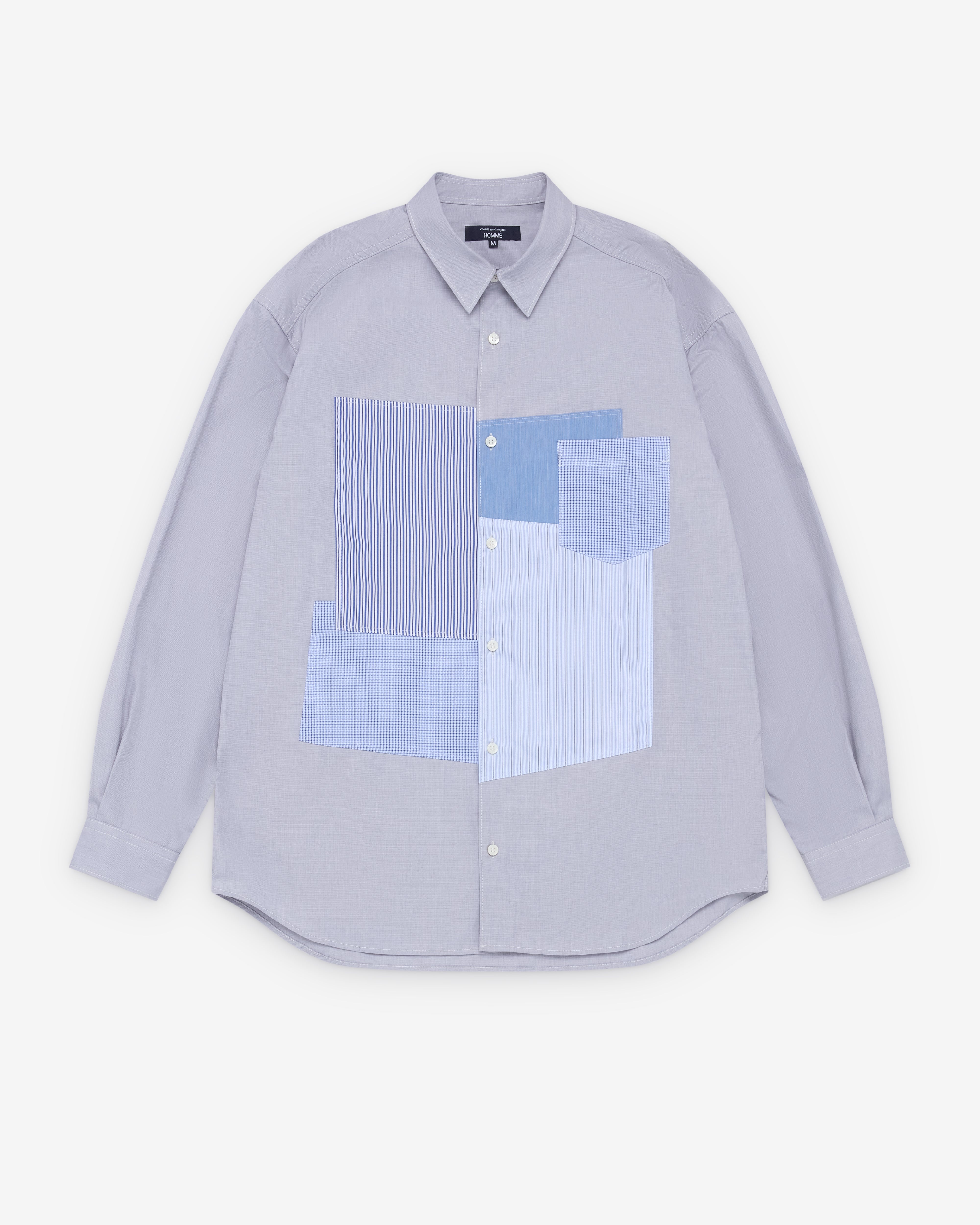 CDG Homme: Men's Patchwork Shirt (Blue Stripe) | Dover Street Market London