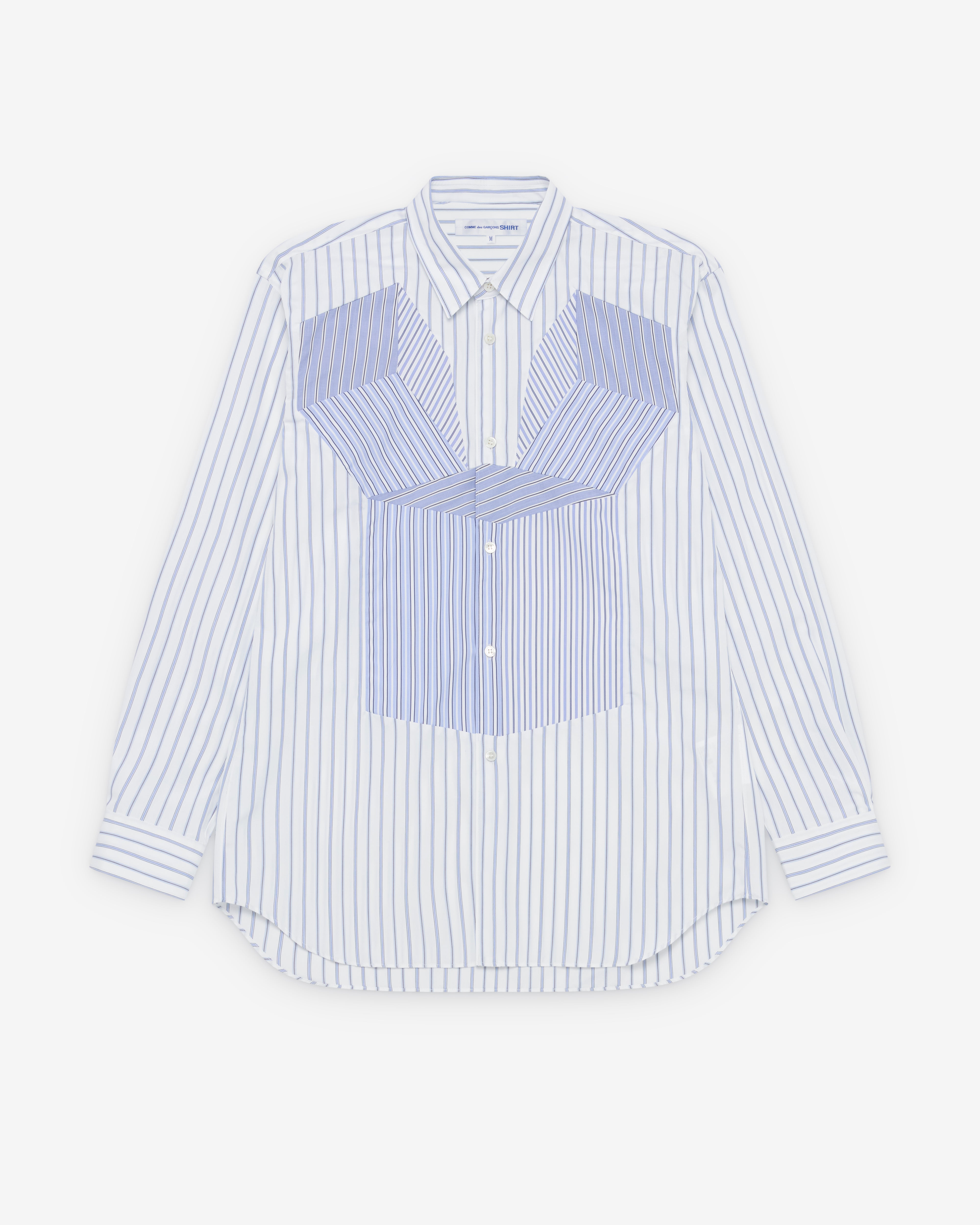 CDG Shirt: Men's Geometric Stripe Shirt (White/Blue) | Dover Street ...