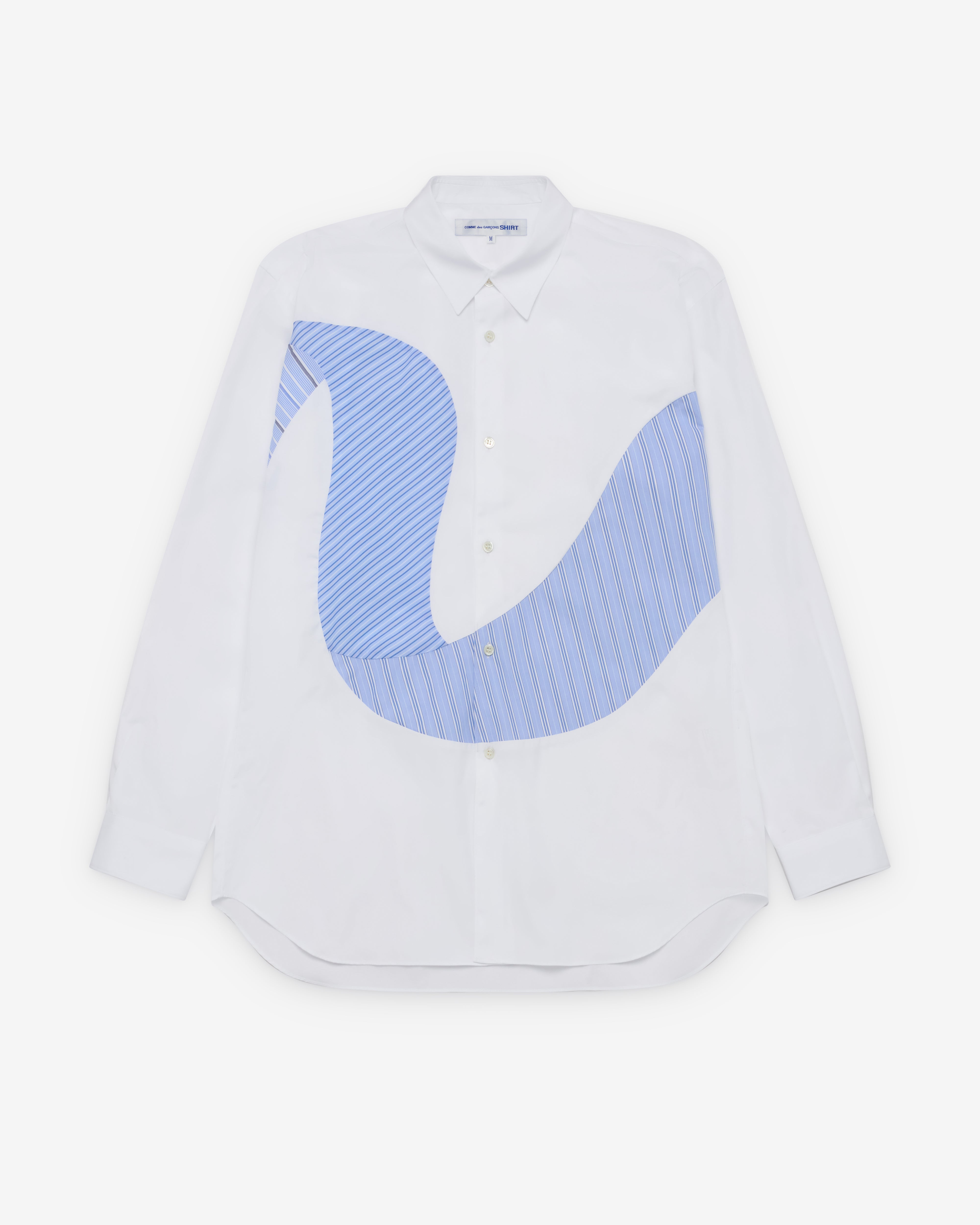 CDG Shirt: Men's Stripe Wave Pattern Shirt (White/Blue) | DSML E-SHOP