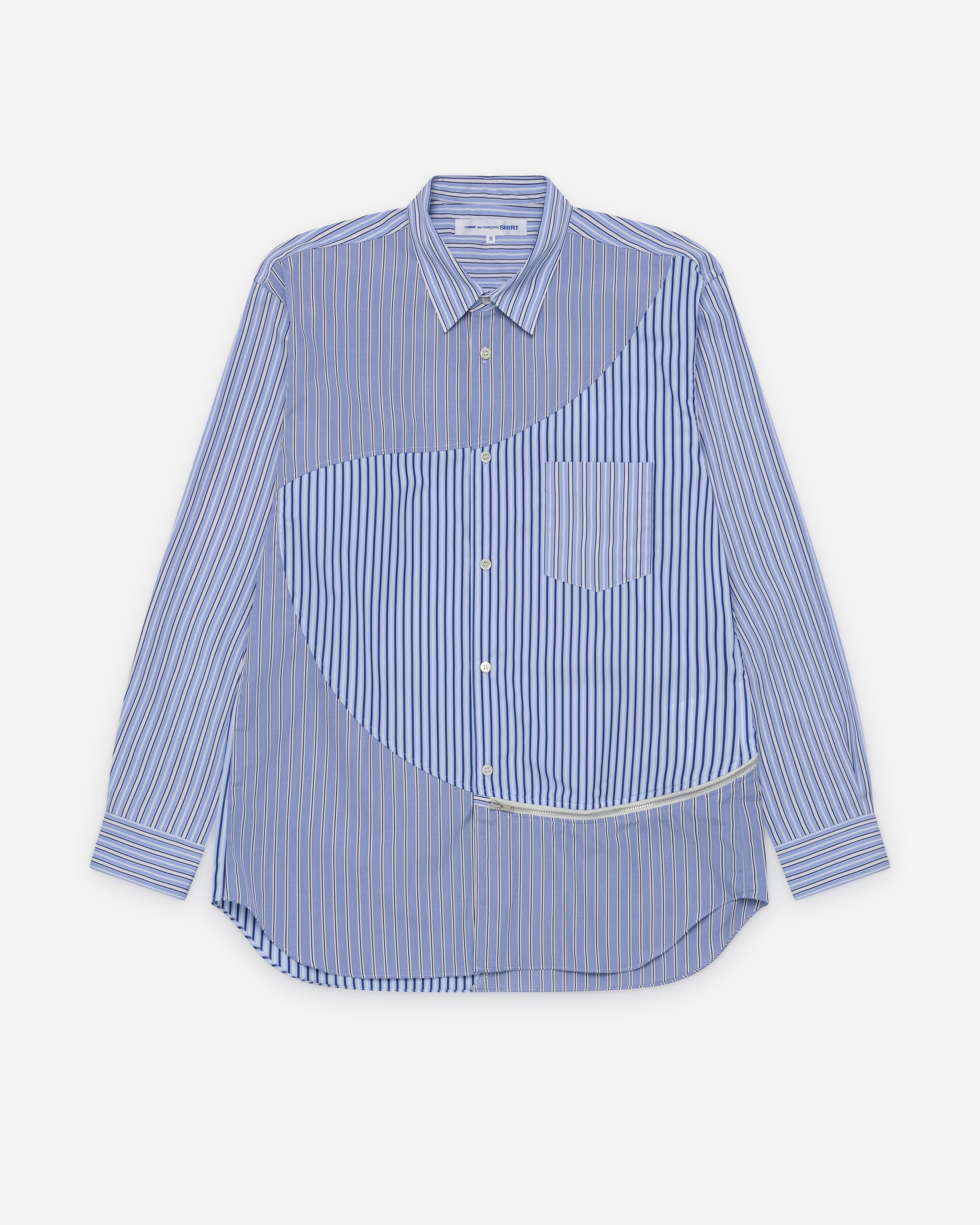 CDG Shirt: Men's Panelled Stripe Shirt (Blue Stripe) | DSML E-SHOP