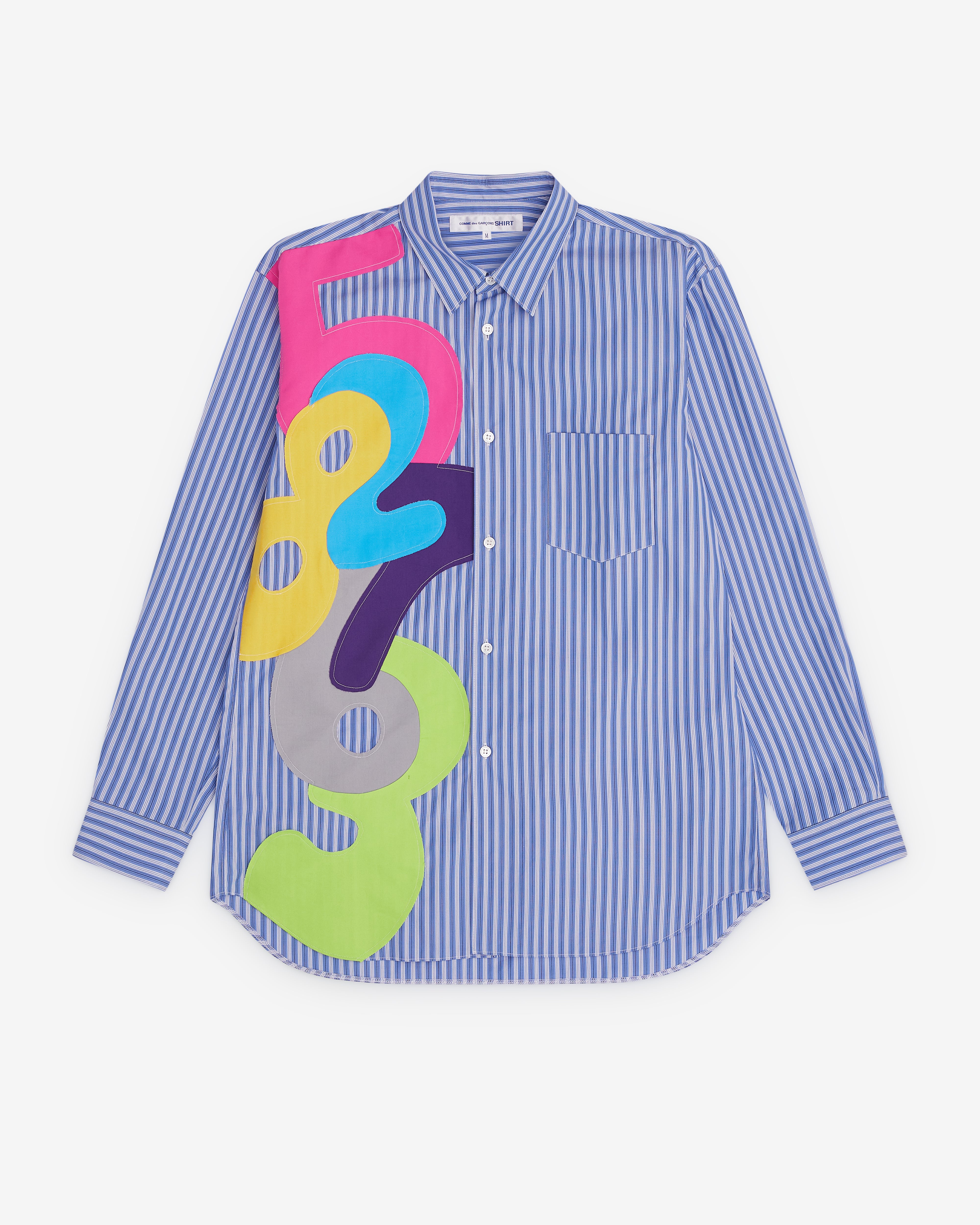 CDG Shirt: Men’s Striped Numbers Shirt (Blue) | DSML E-SHOP