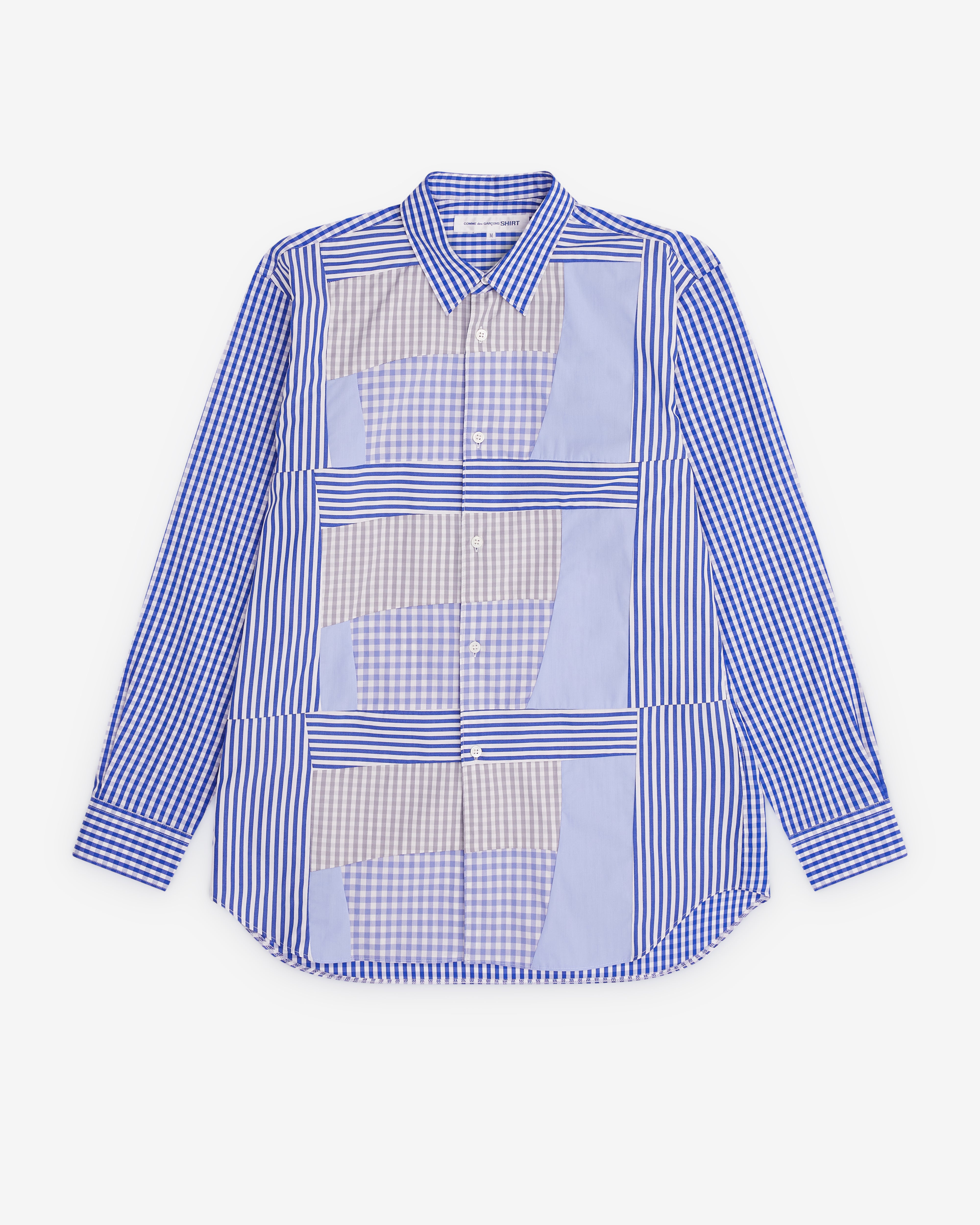 CDG Shirt: Men’s Gingham And Striped Patchwork Shirt (Blue) | Dover ...