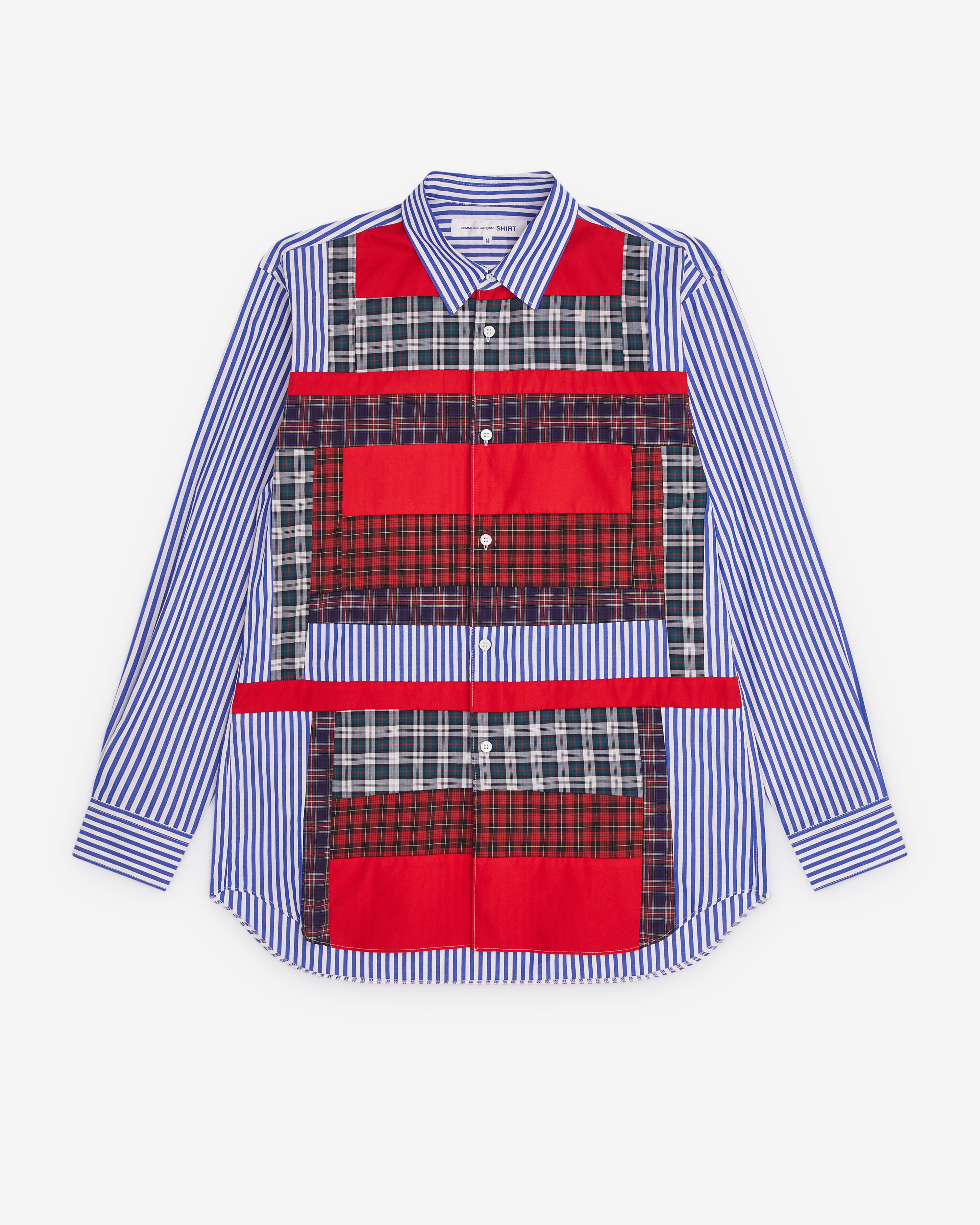 CDG Shirt: Men’s Stripe And Tartan Colour Block Shirt (Multi) | Dover ...