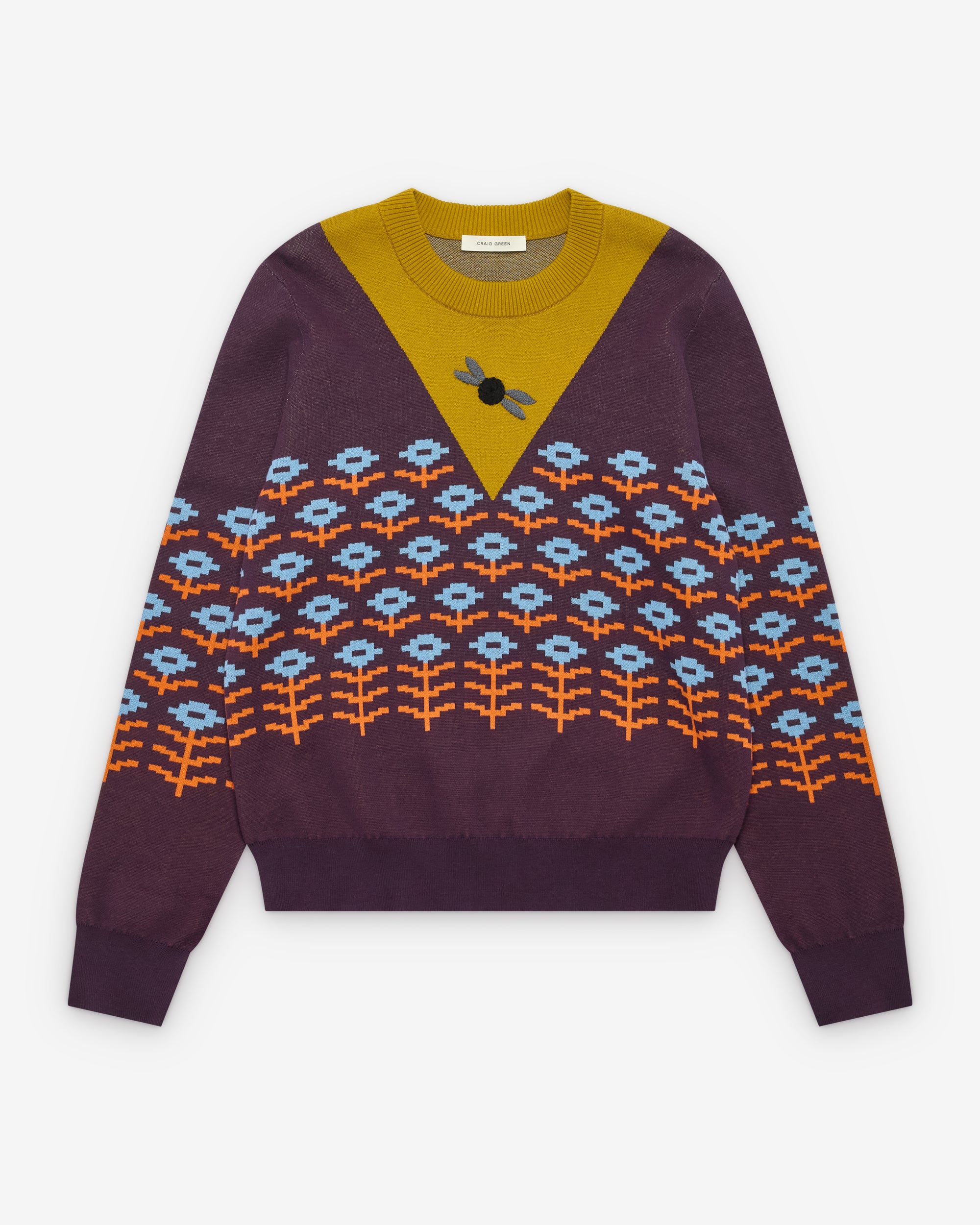 Craig Green: Men's Pixel Flower Jumper (Mustard/Purple) | DSML E-SHOP