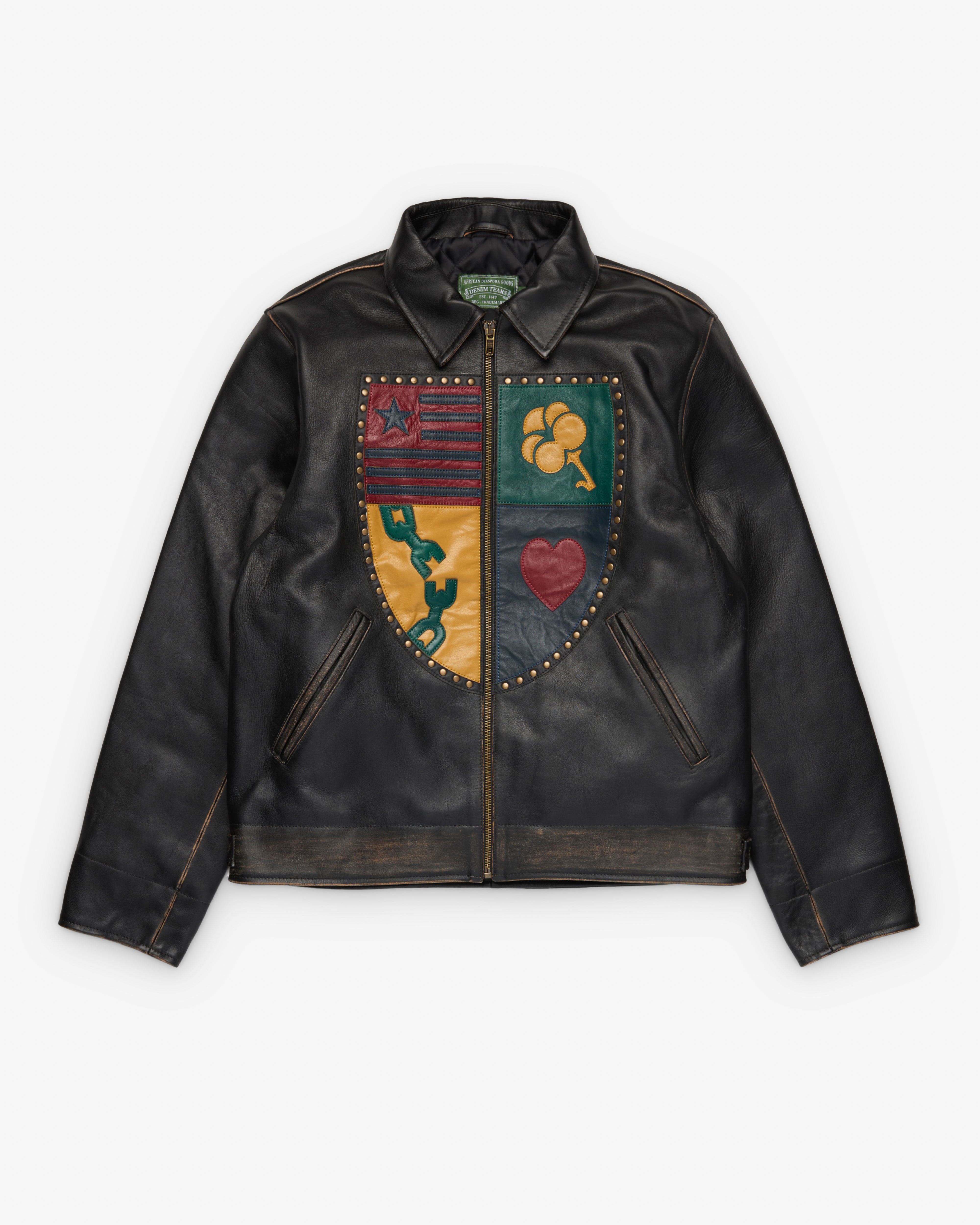 Denim Tears: Men's Crest Leather Jacket (Washed Black) | Dover Street ...