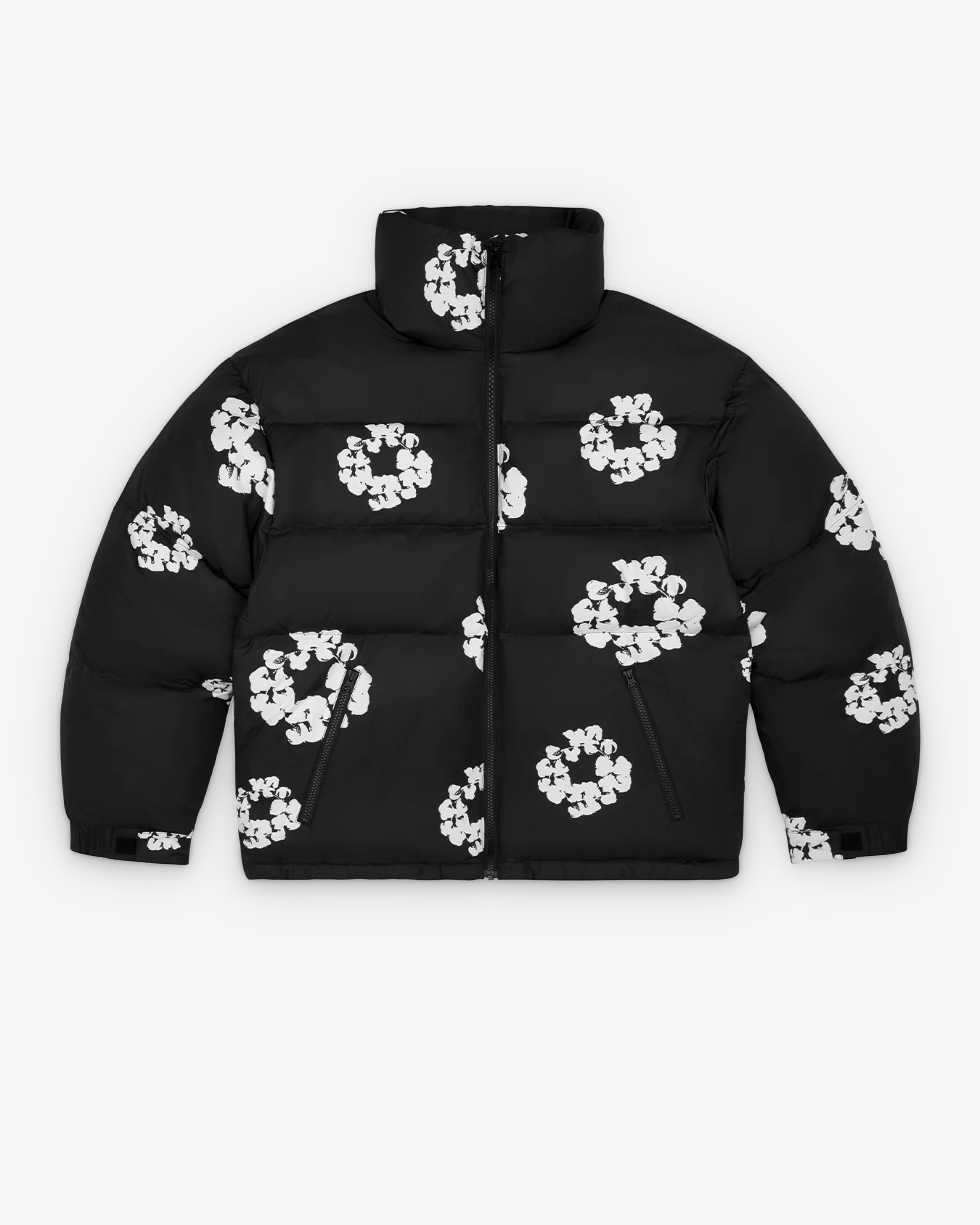 Denim Tears: Men's Cotton Wreath Puffer Jacket (Black) | DSML E-SHOP