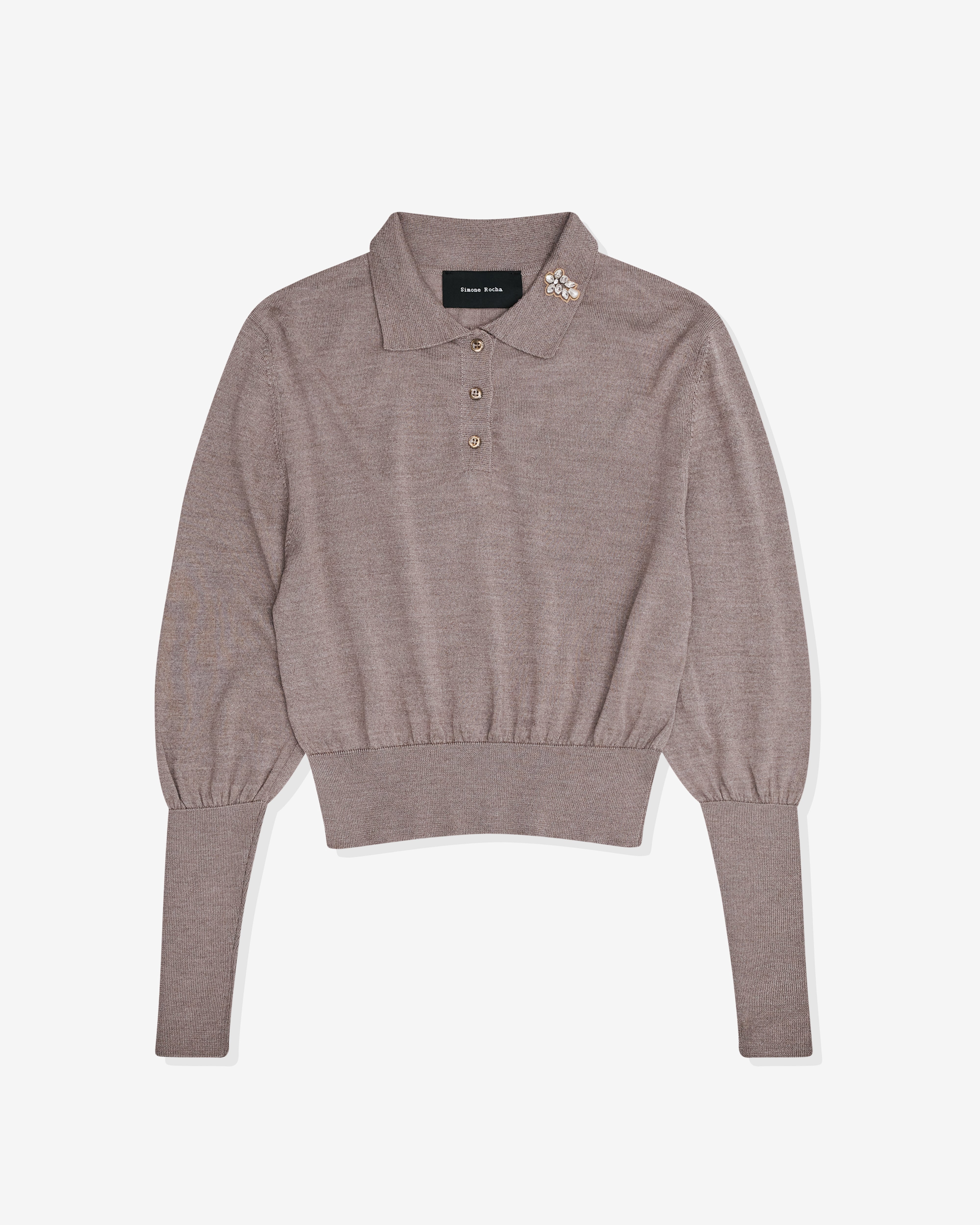 Simone Rocha: Women's Merino Silk Knit Polo Sweater (Clay/Pearl) | DSML ...