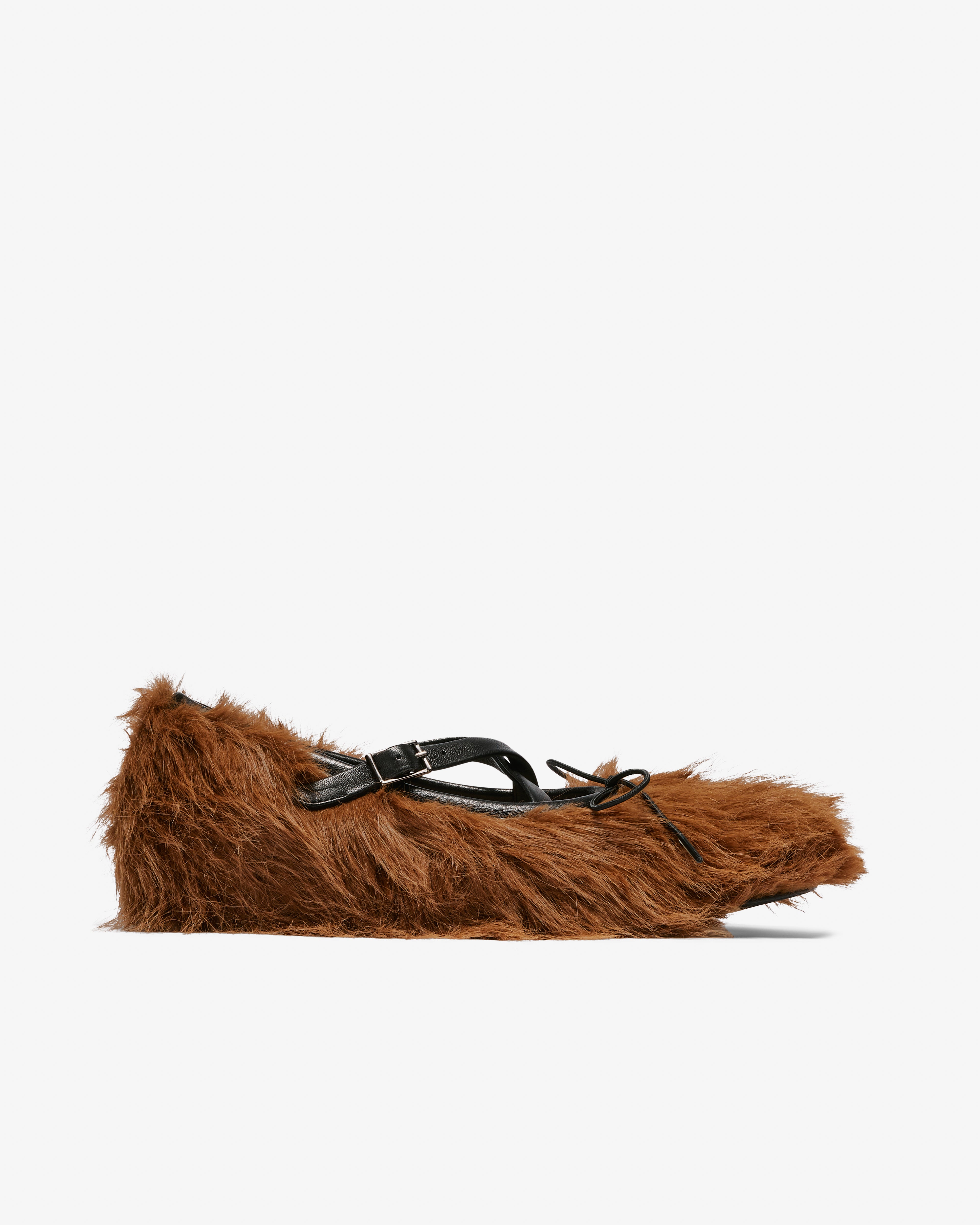 Simone Rocha: Women's Faux Fur Criss Cross Ballerina (Brown) | DSML E-SHOP